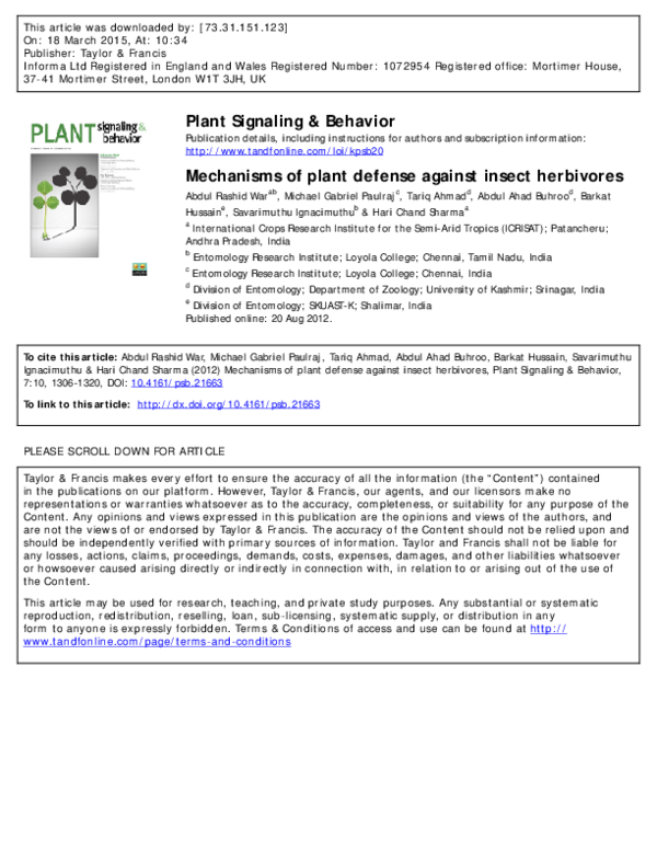 (PDF) Mechanisms of plant defense against insects
