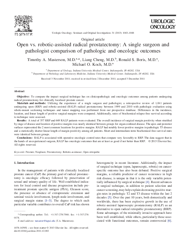 (PDF) Open vs. robotic-assisted radical prostatectomy: A single surgeon ...