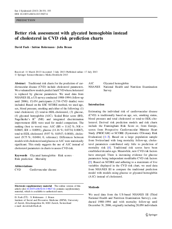 (PDF) Better risk assessment with glycated hemoglobin instead of ...