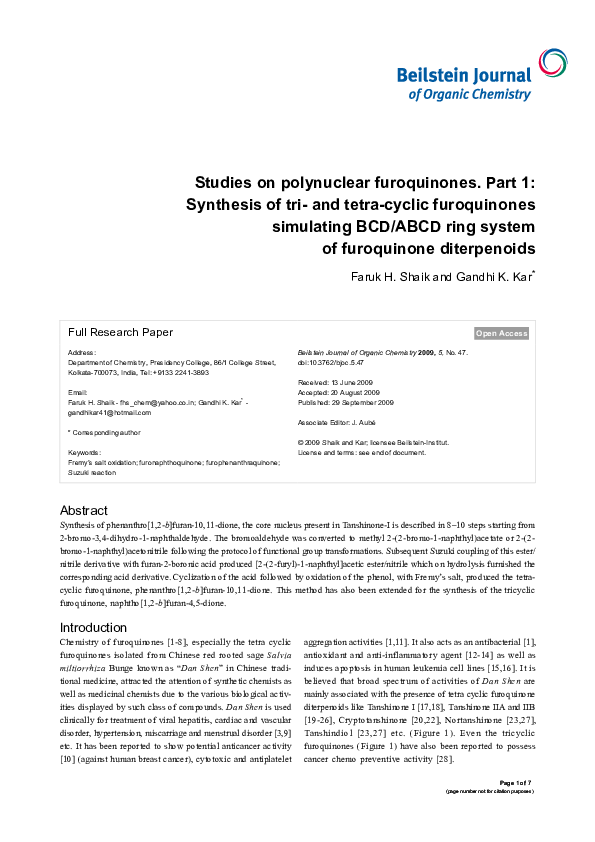 (PDF) Studies on polynuclear furoquinones. Part 1: Synthesis of tri ...