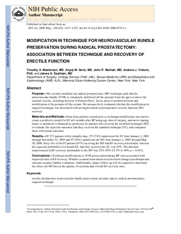 (PDF) Modified technique for neurovascular bundle preservation during ...
