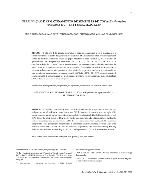 (PDF) Germinação e armazenamento de sementes de COCA (Erythroxylum ...