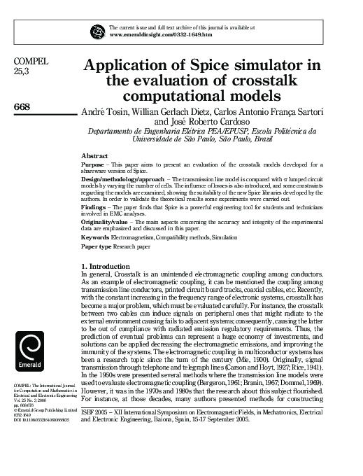 (PDF) Application of Spice simulator in the evaluation of crosstalk ...