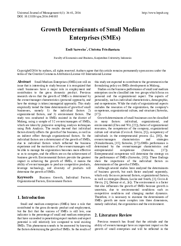 (PDF) Growth Determinants of Small Medium Enterprises (SMEs)