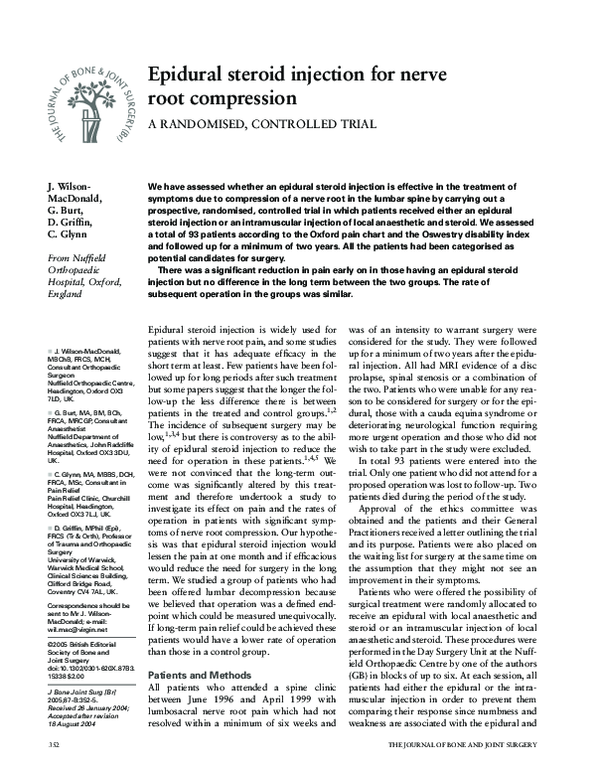 (PDF) Epidural steroid injection for nerve root compression: A ...
