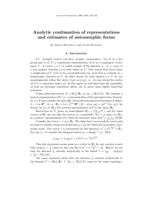 (PDF) Analytic Continuation of Representations and Estimates of ...