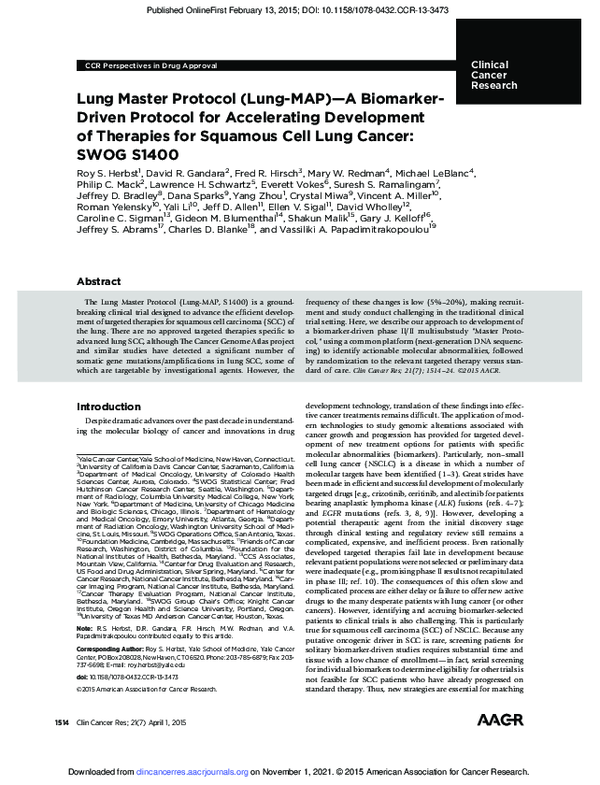 (PDF) Lung Master Protocol (Lung-MAP)-A Biomarker-Driven Protocol for ...