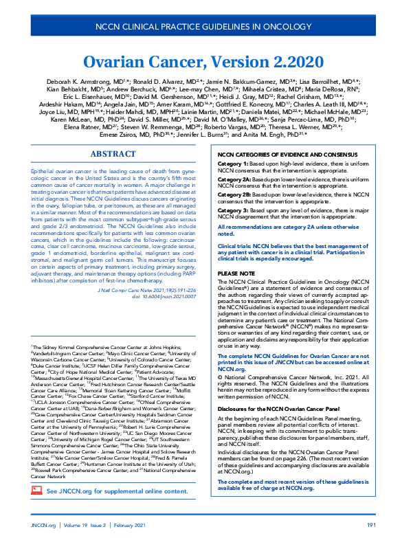 (PDF) Ovarian Cancer, Version 2.2020, NCCN Clinical Practice Guidelines in Oncology