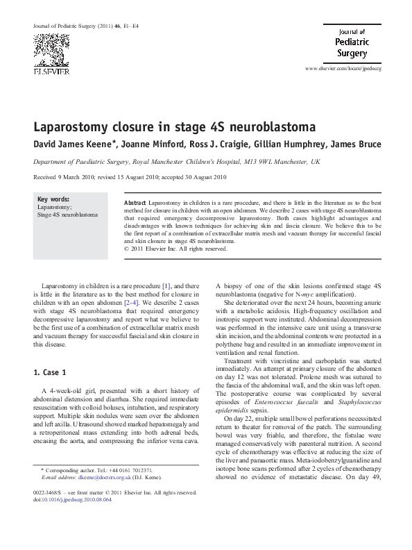 (PDF) Laparostomy closure in stage 4S neuroblastoma