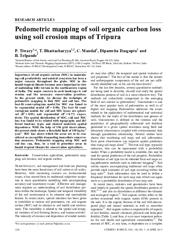 (PDF) Pedometric mapping of soil organic carbon loss using soil erosion ...