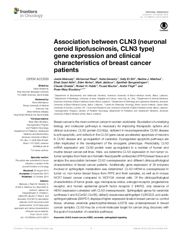 (PDF) Association between CLN3 (Neuronal Ceroid Lipofuscinosis, CLN3 ...
