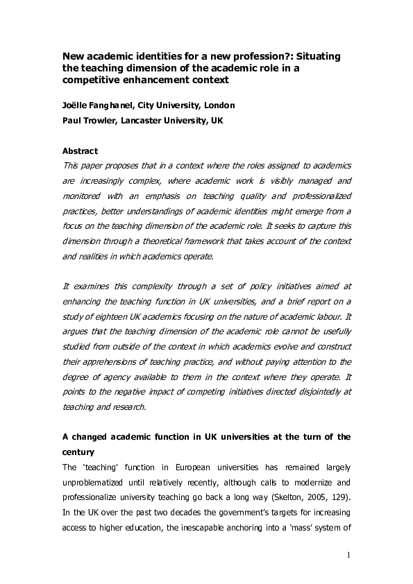 (PDF) New academic identities for a new profession?: Situating the ...