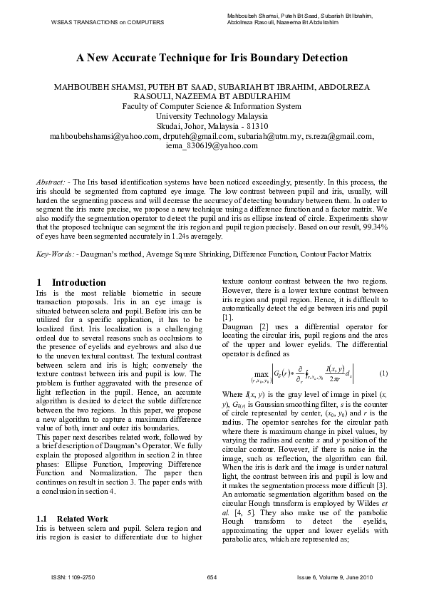 (PDF) A new accurate technique for iris boundary detection