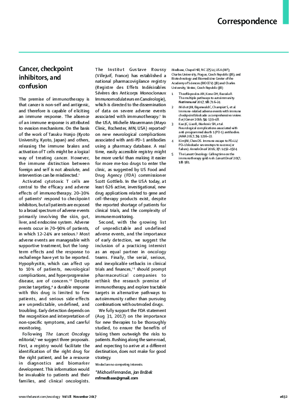 (PDF) Cancer, checkpoint inhibitors, and confusion