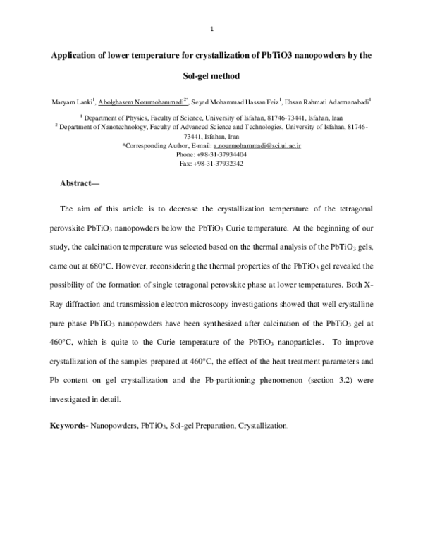 (PDF) Application of lower temperature for crystallization of PbTiO3 ...