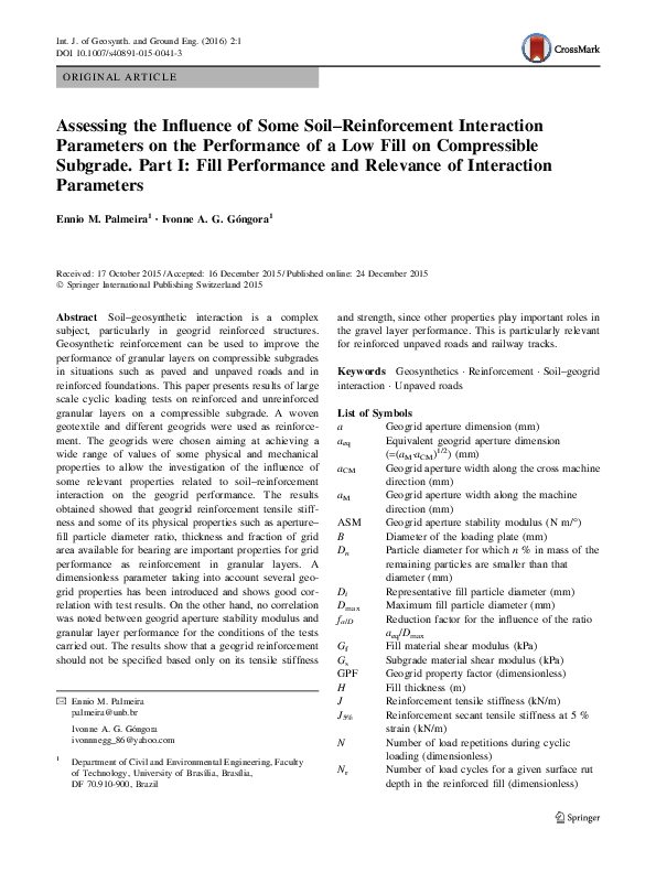 (PDF) Assessing the Influence of Some Soil–Reinforcement Interaction Parameters on the ...