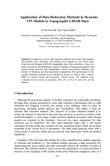 (PDF) Application of Data Reduction Methods in Dynamic TIN Models to ...