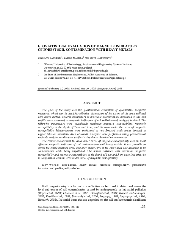 (PDF) Geostatistical evaluation of magnetic indicators of forest soil contamination with heavy ...