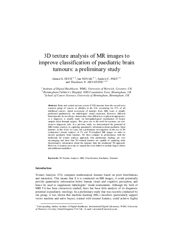 (PDF) 3D texture analysis of MR images to improve classification of ...