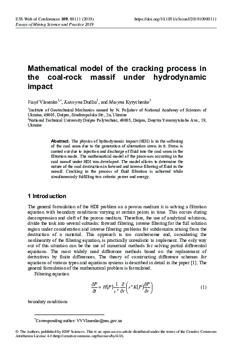 (PDF) Mathematical model of the cracking process in the coal-rock massif under hydrodynamic impact