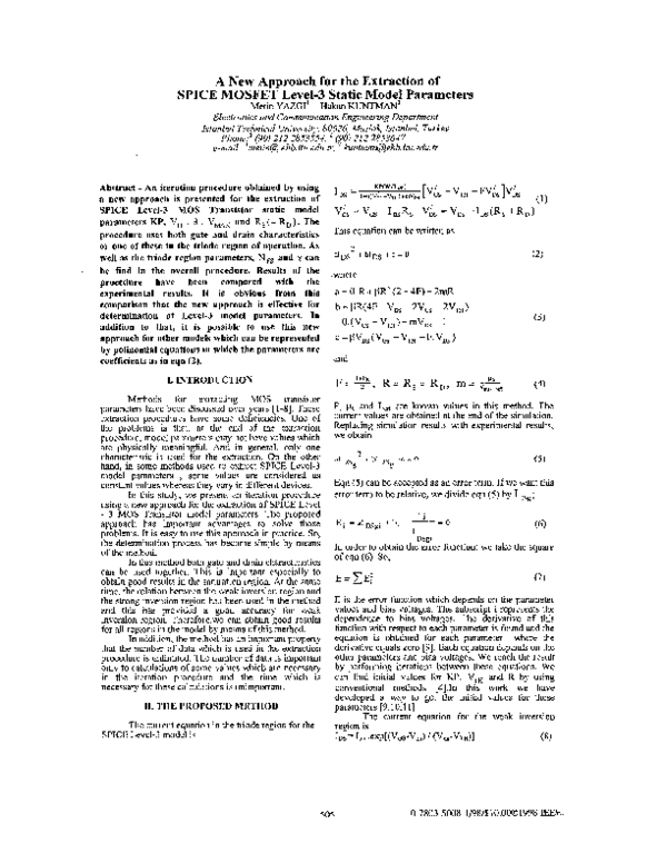 Pdf A New Approach For The Extraction Of Spice Mosfet Level 3 Static
