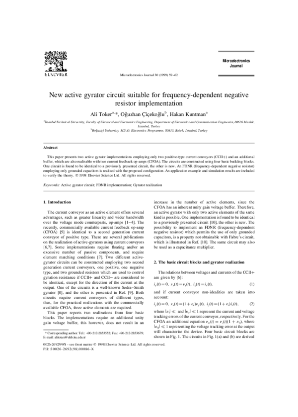 (PDF) New active gyrator circuit suitable for frequency-dependent ...