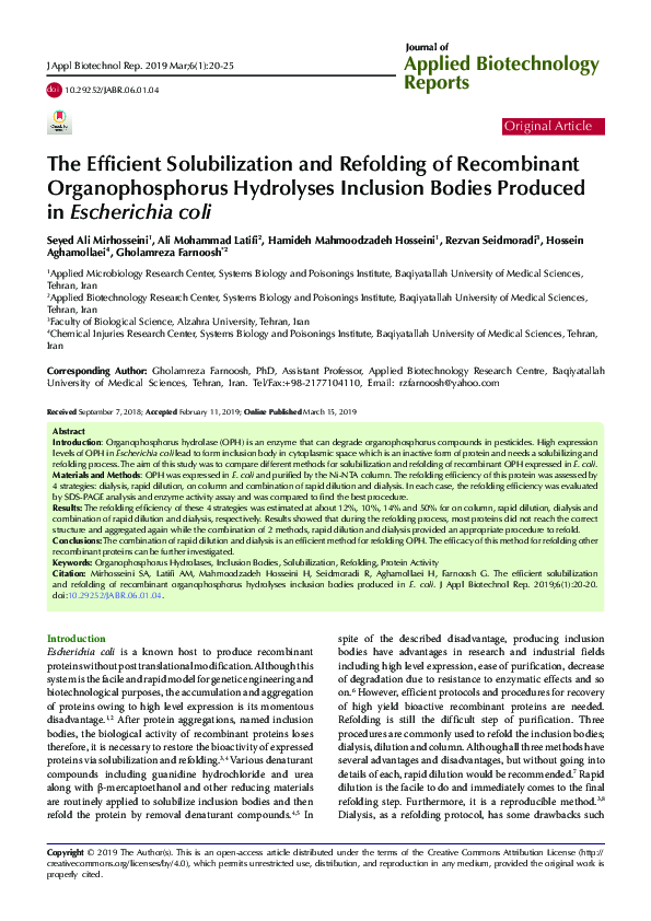 (PDF) The Efficient Solubilization and Refolding of Recombinant ...