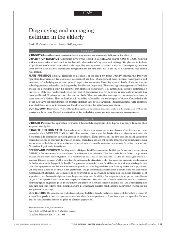 (PDF) Diagnosing and managing delirium in the elderly