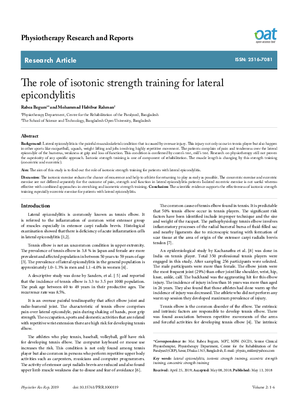 (PDF) The role of isotonic strength training for lateral epicondylitis