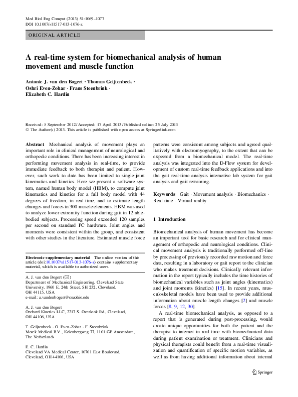 (PDF) A real-time system for biomechanical analysis of human movement ...