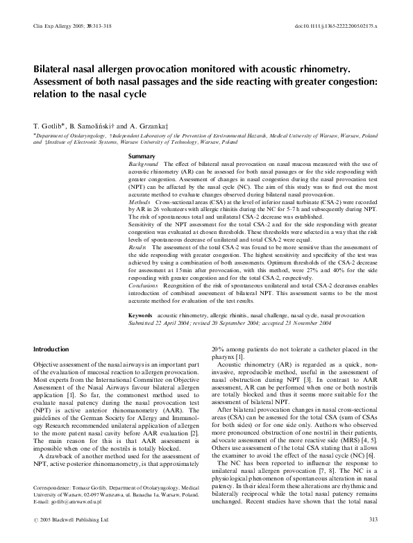 (PDF) Bilateral nasal allergen provocation monitored with acoustic ...
