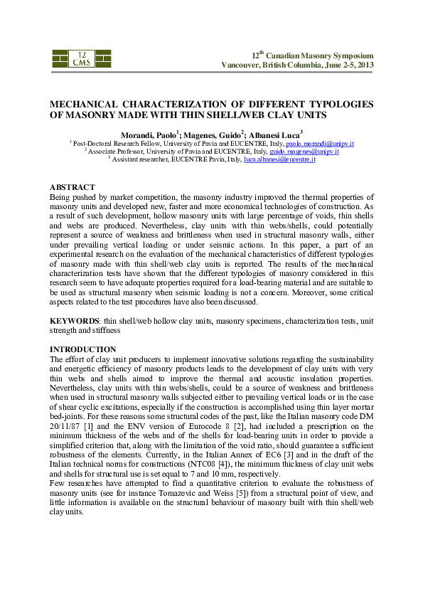 (PDF) Mechanical Characterization of Different Typologies of Masonry ...