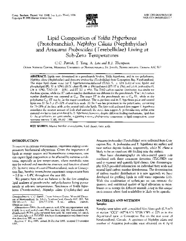 (PDF) Lipid composition of Yoldia hyperborea (Protobranchia), Nephthys ...