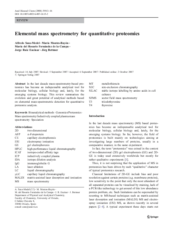 (PDF) Elemental mass spectrometry for quantitative proteomics