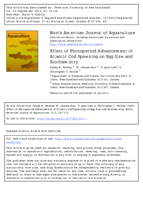 (PDF) Effect of Photoperiod Advancement of Atlantic Cod Spawning on Egg ...