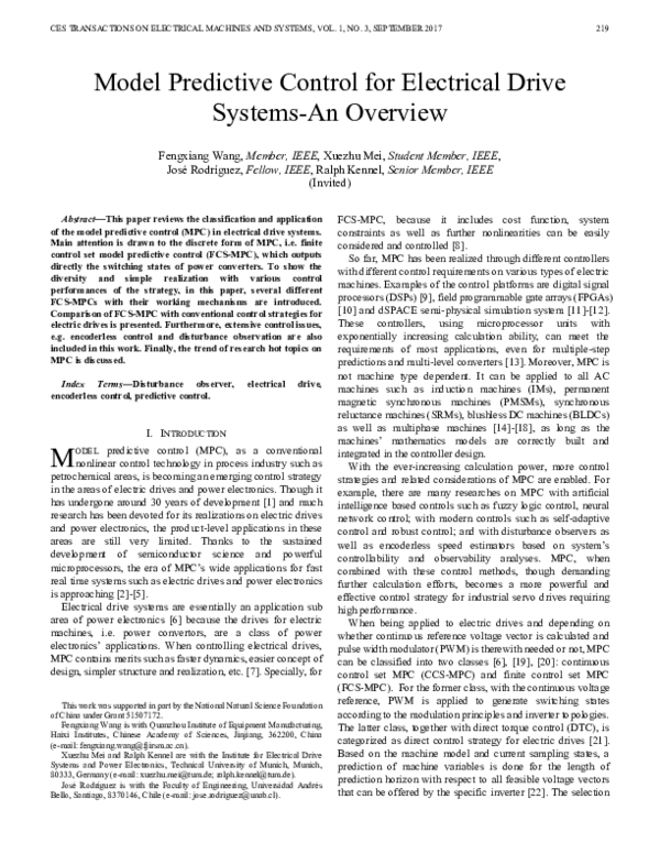(PDF) Model predictive control for electrical drive systems-an overview