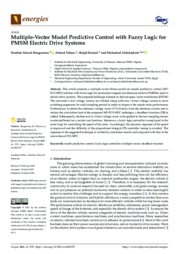 (PDF) Multiple-Vector Model Predictive Control with Fuzzy Logic for ...