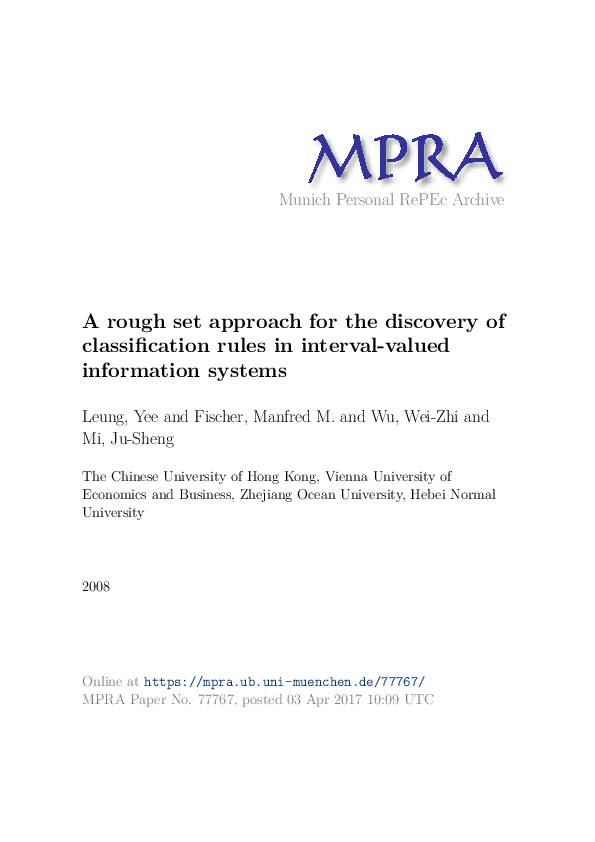 Pdf A Rough Set Approach For The Discovery Of Classification Rules In Interval Valued