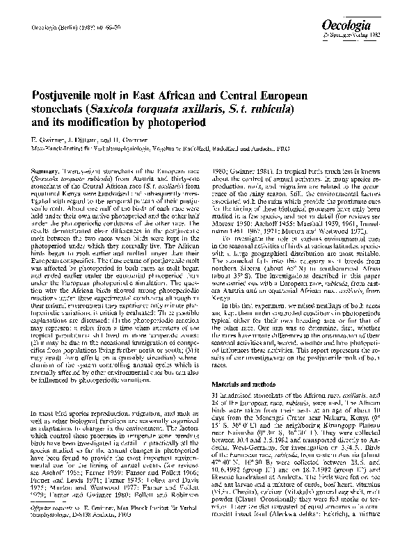 (PDF) Postjuvenile molt in East African and Central European stonechats ...