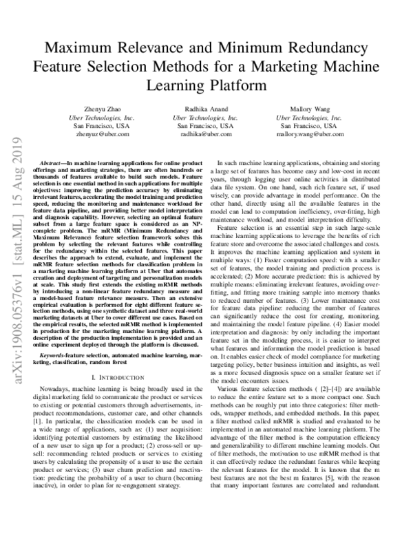Pdf Maximum Relevance And Minimum Redundancy Feature Selection