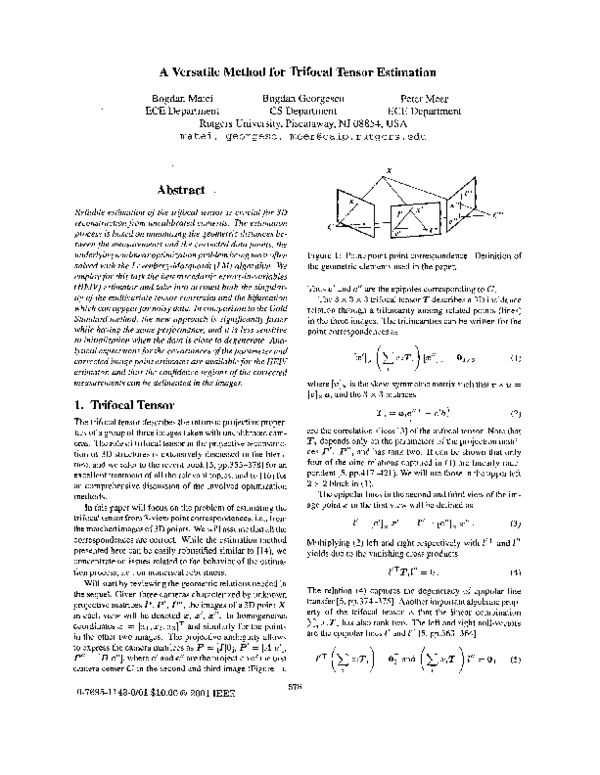 (PDF) A versatile method for trifocal tensor estimation