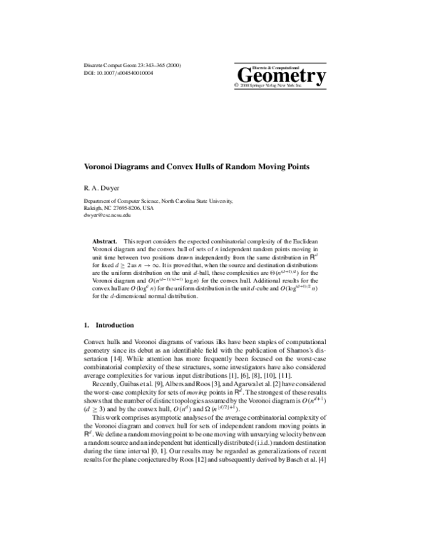 (PDF) Voronoi Diagrams and Convex Hulls of Random Moving Points