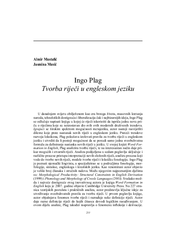 (PDF) Ingo Plag Tvorba riječi u engleskom jeziku