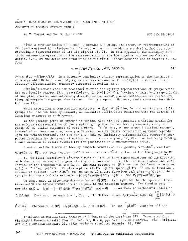 (PDF) G rding domain and entire vectors for inductive limits of commutative locally compact groups