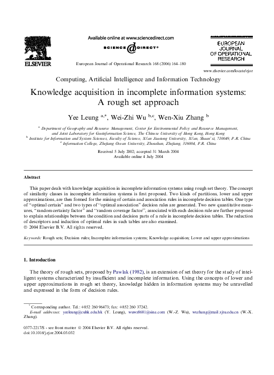 (PDF) Knowledge acquisition in incomplete information systems: A rough ...