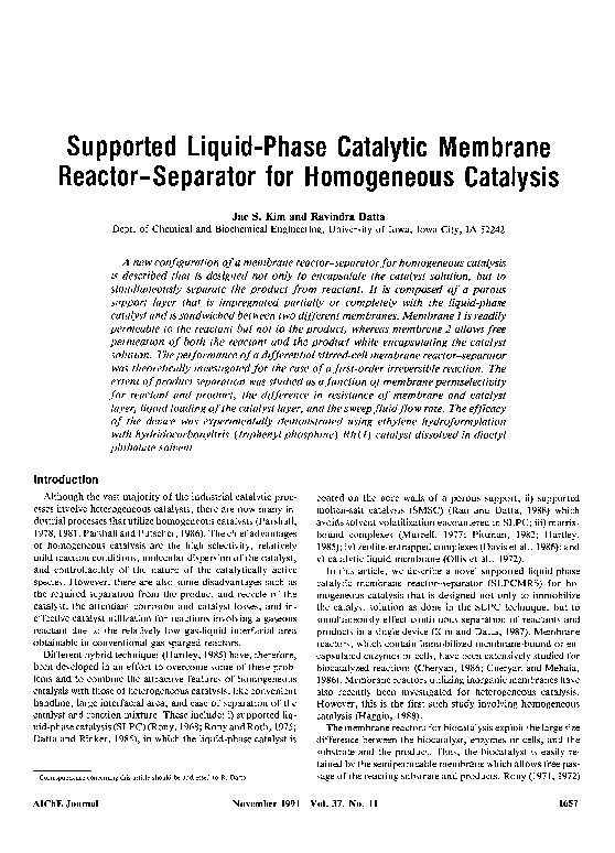 (PDF) Supported liquid-phase catalytic membrane reactor–separator for ...