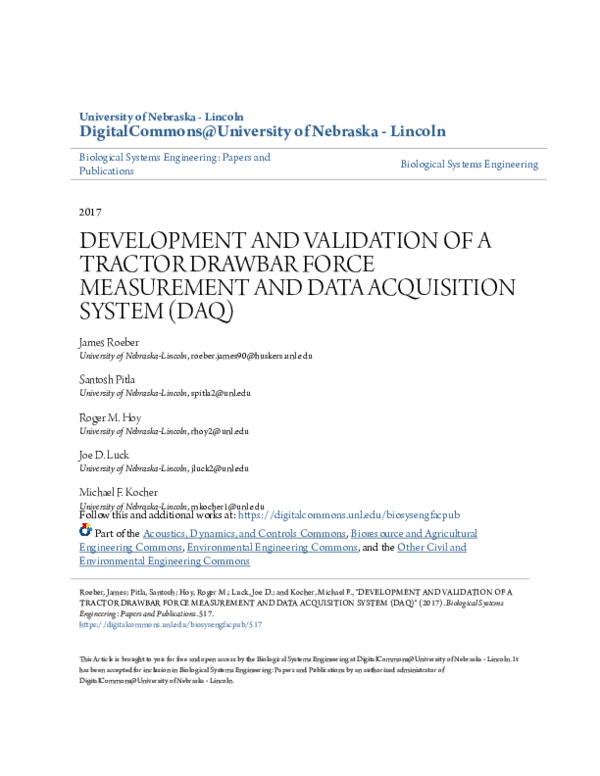 (PDF) Development and Validation of a Tractor Drawbar Force Measurement ...
