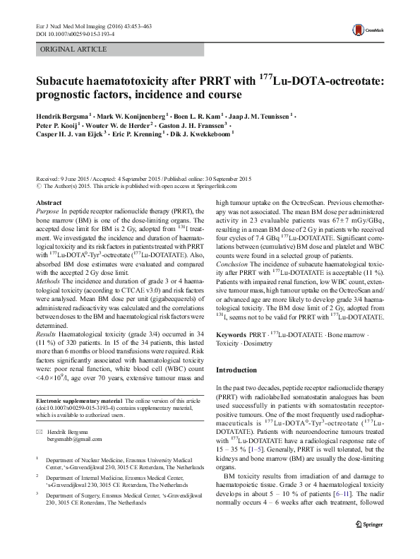 (PDF) Subacute haematotoxicity after PRRT with (177)Lu-DOTA-octreotate ...