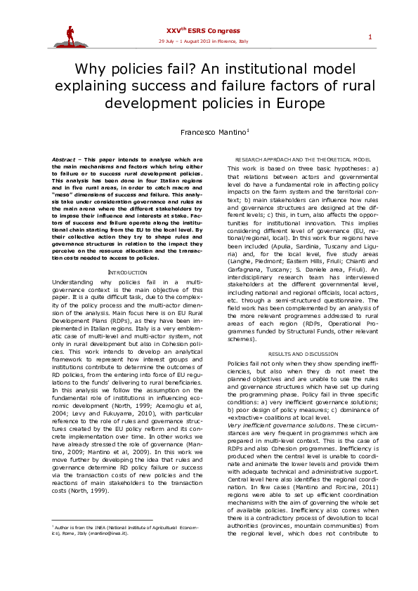 (PDF) Why policies fail? An institutional model explaining success and ...