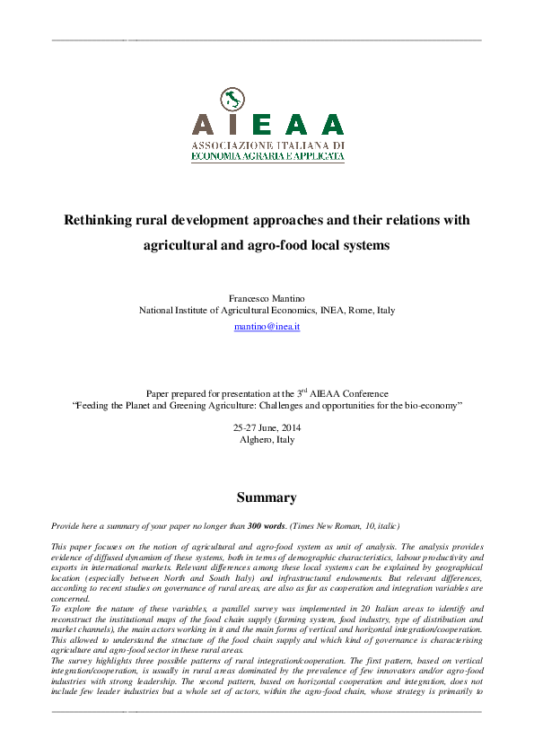 (PDF) Rethinking rural development approaches and their relations with ...